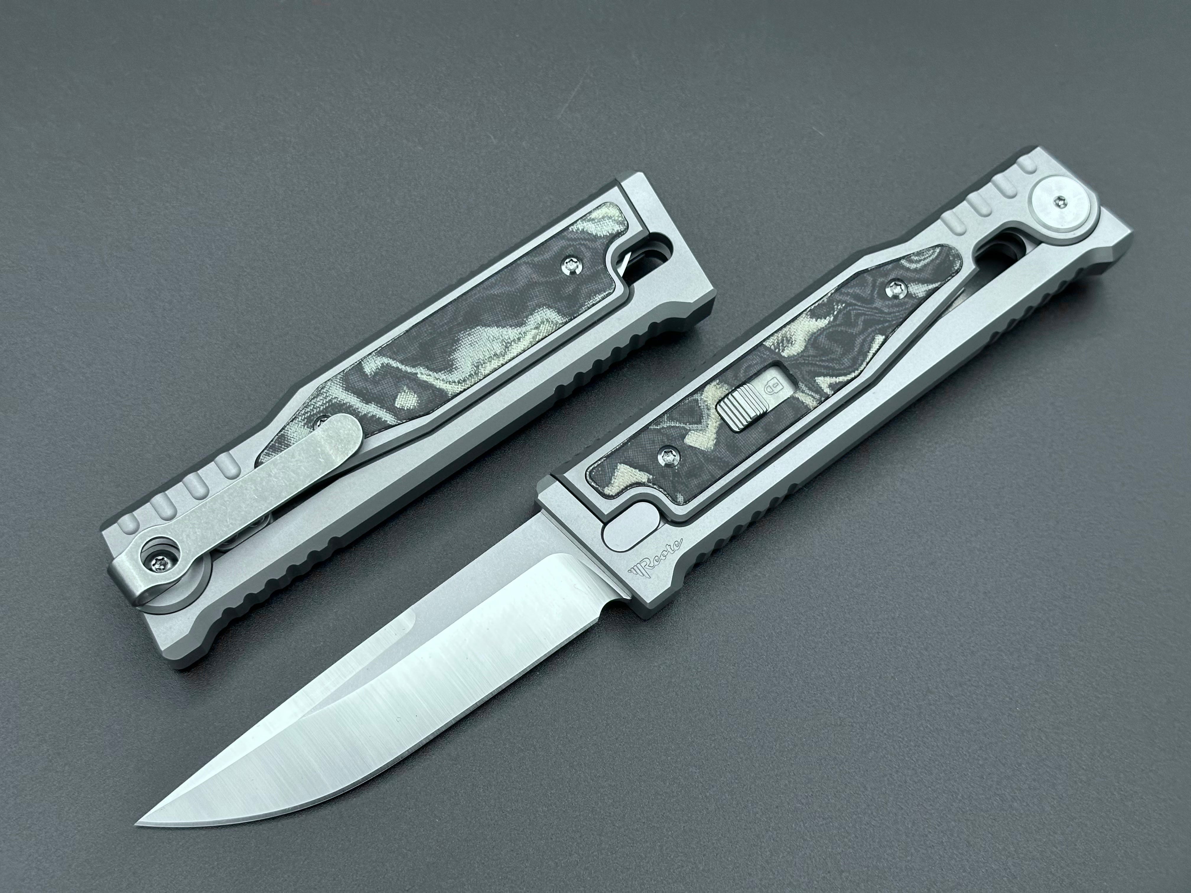 Reate EXO-M Gravity Knife Burl Linen Camo Single Edge – Tristar Edge