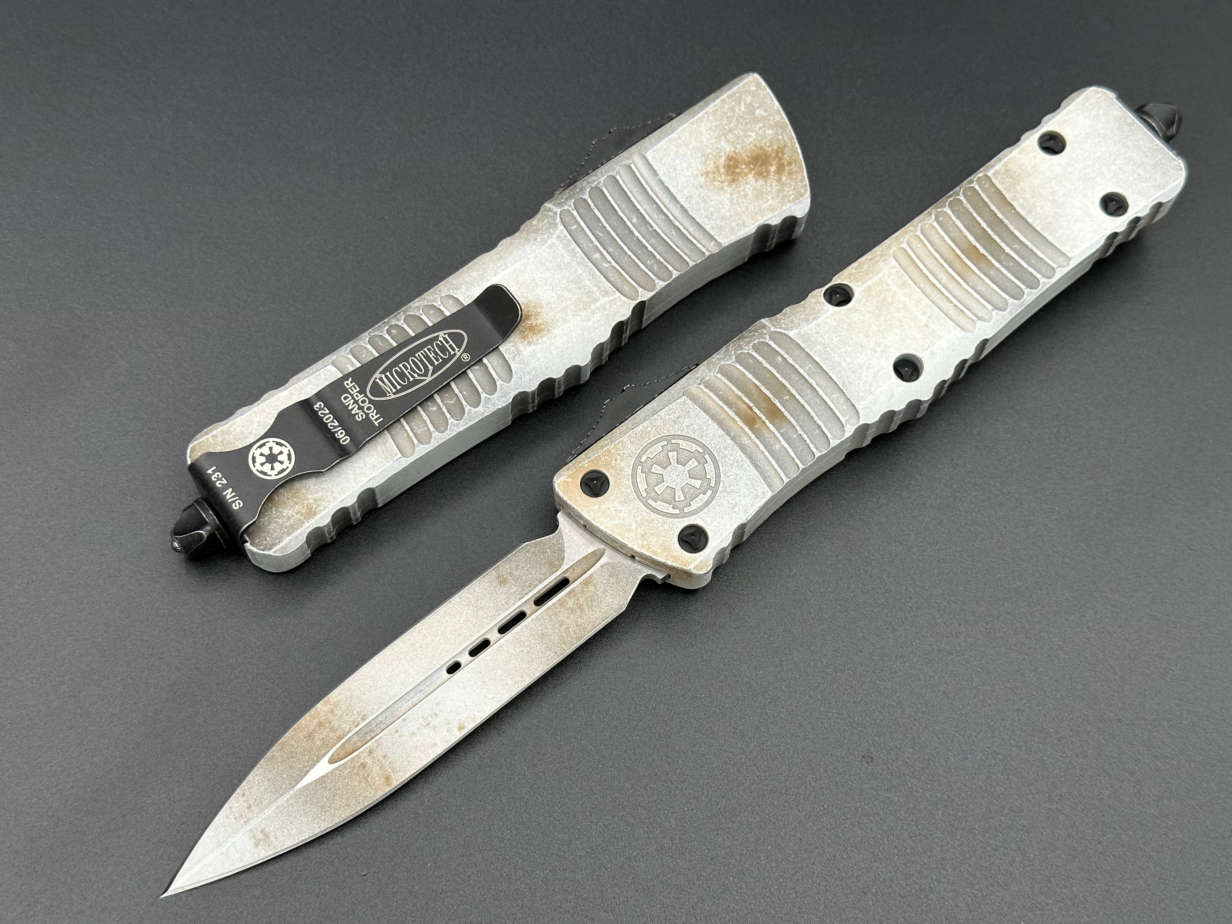 Microtech Knives Combat Troodon Double Edge Sandtrooper Deep Engraved ...